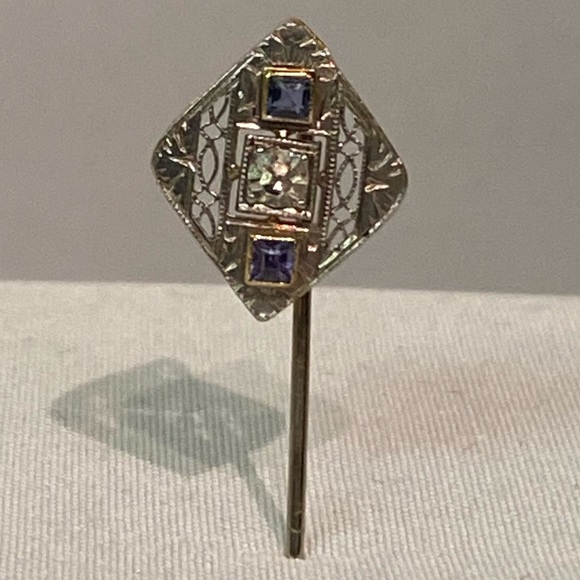 Jewelry | Vintage 18k Gold Platinum Diamond Blue Sapphires Stick Pin W ...